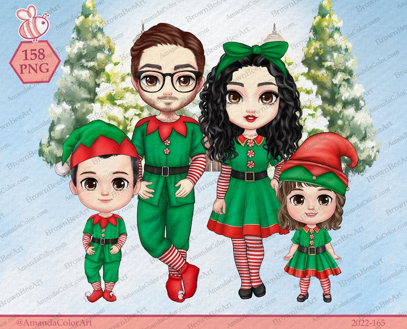 Cute Clipart Elf Family Clipart Merry Christmas Father - Etsy
