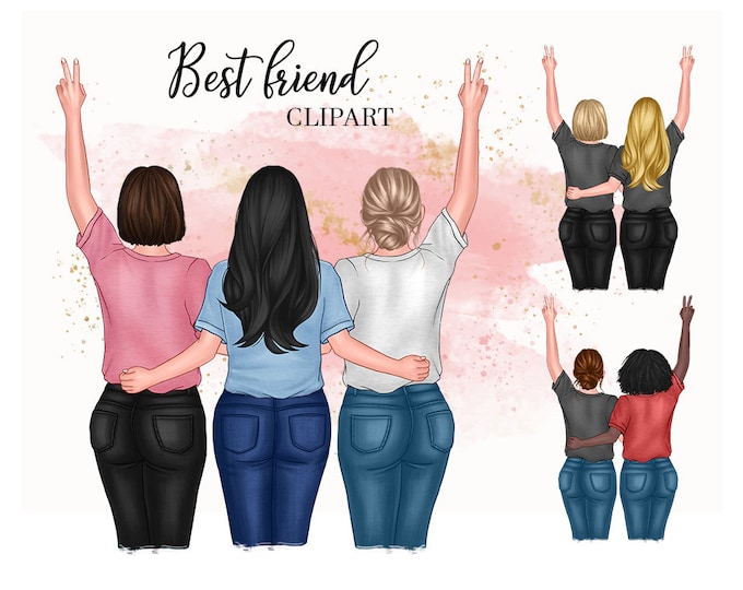 Best Friend Clipart: "fashion GIRL Clipart" Bff Clipart Watercolor ...