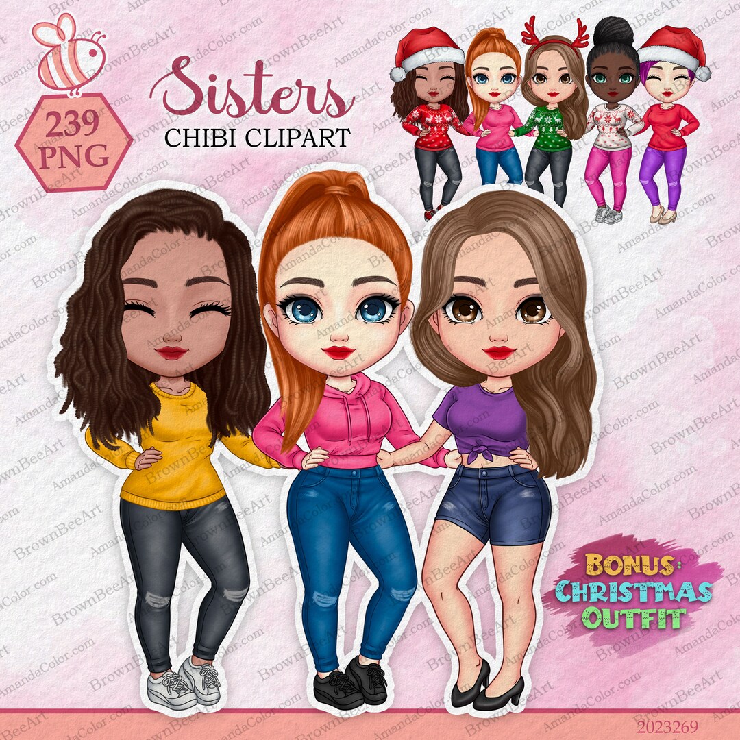 Chibi Girlfriends Clipart, Soul Sisters Clipart, Best Friends Clipart ...