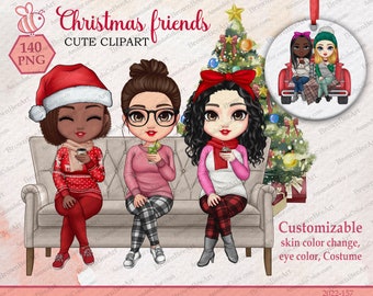 Christmas Girl Clipart, Sisters Clipart, Best Friend Clipart, Merry ...