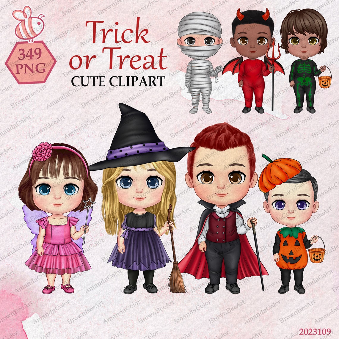 Kids in Cute Halloween Costumes Clipart, Trick or Treat, Halloween ...