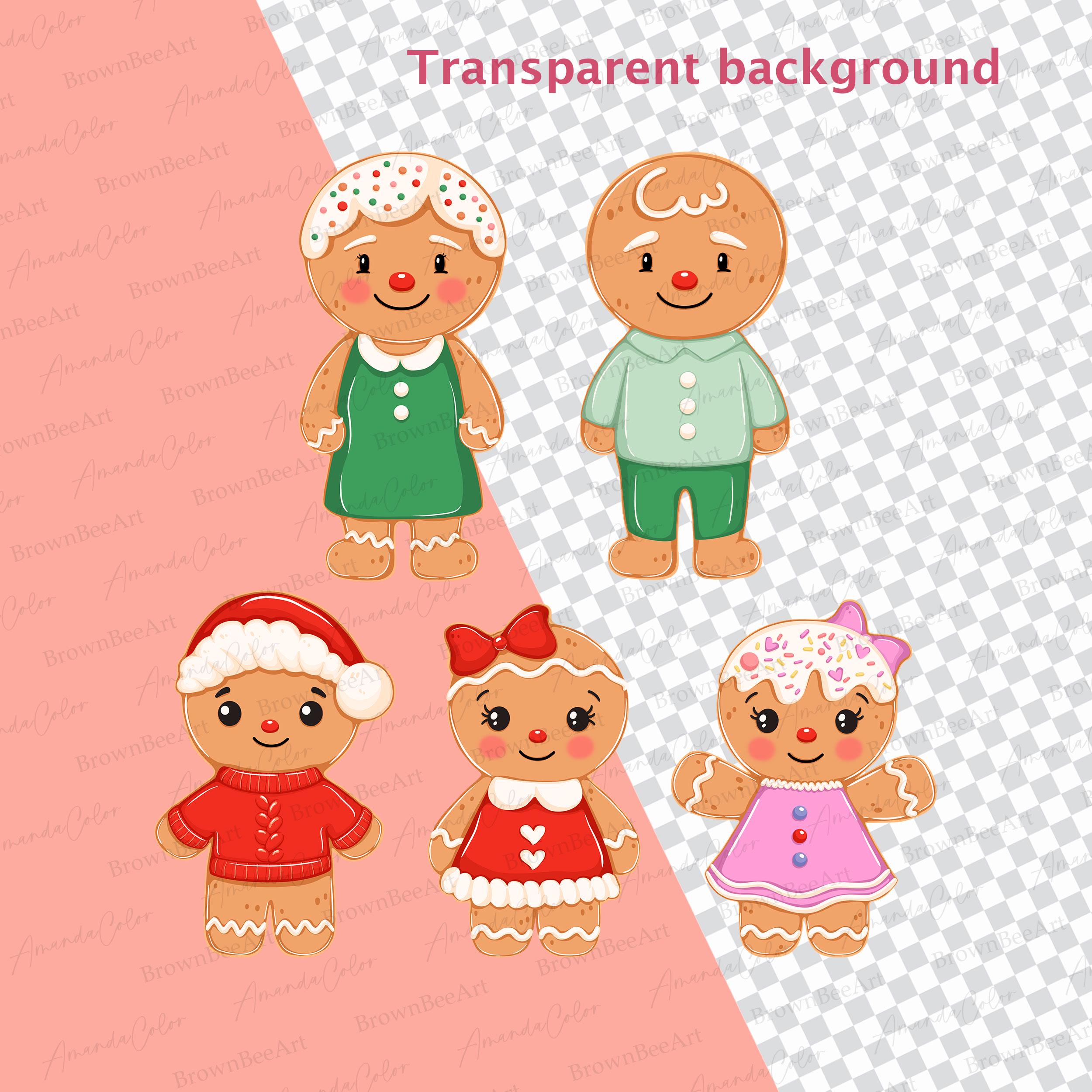 Gingerbread Family Clipart: Customizable Holiday PNG Graphics (digital ...