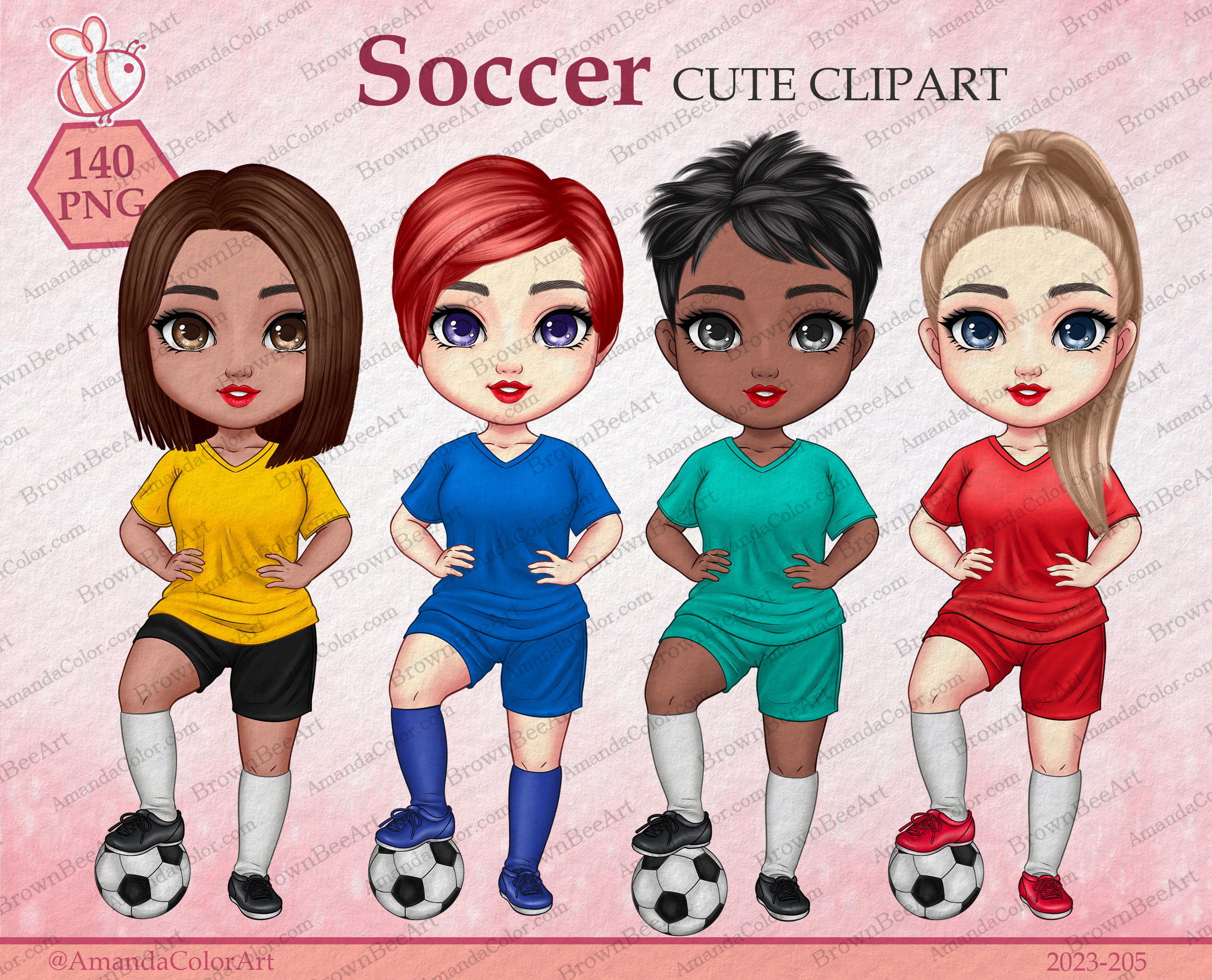 Girls Soccer Team Cartoon