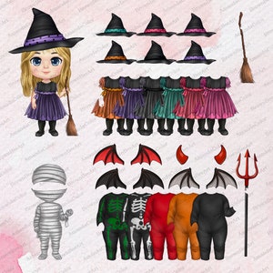 Kids in Cute Halloween Costumes Clipart, Trick or Treat, Halloween ...