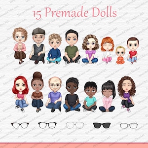 Family Chibi Portraits Clipart, Family Sitting Clipart, Grandfather ...