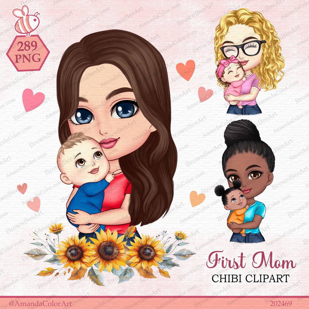 First Mom Chibi Clipart: Mother's Day PNG (digital Download) - Etsy
