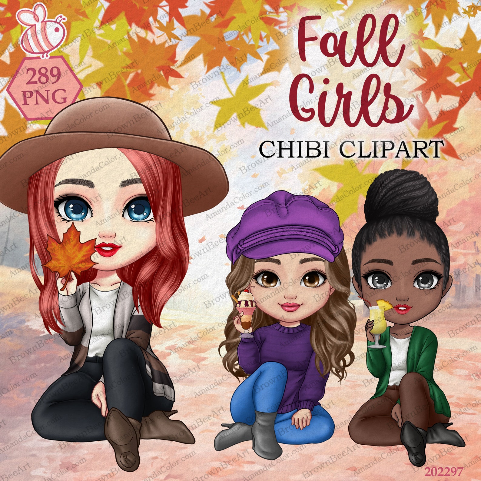 Fall Girls Clipart, Chibi Clipart, Besties Clipart, Best Friends ...