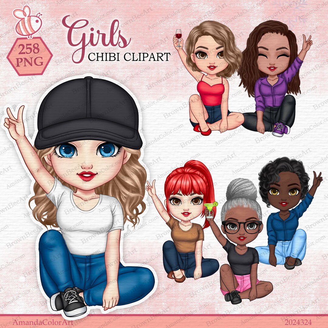 Girls Clipart, Chibi Doll Clipart, Best Friend Clipart, Sister Clipart ...