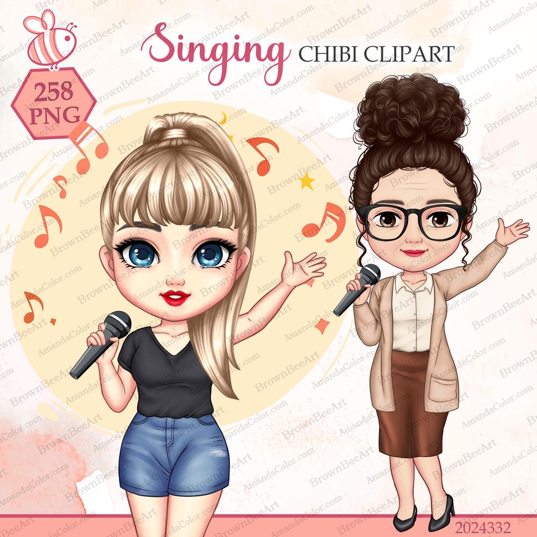 Singing Girls Chibi Clipart: Karaoke PNG Graphics (258 Files) - Etsy UK