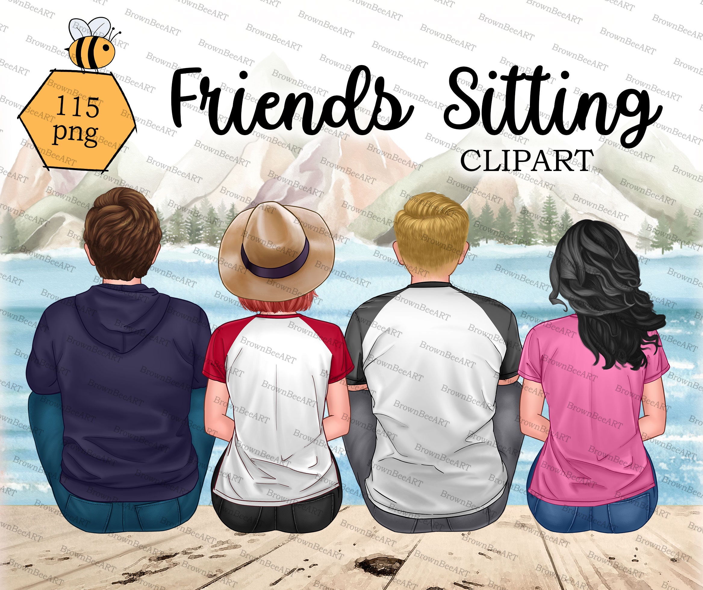 Friends Sitting Clipart Hoodie T-shirt Best Friends - Etsy