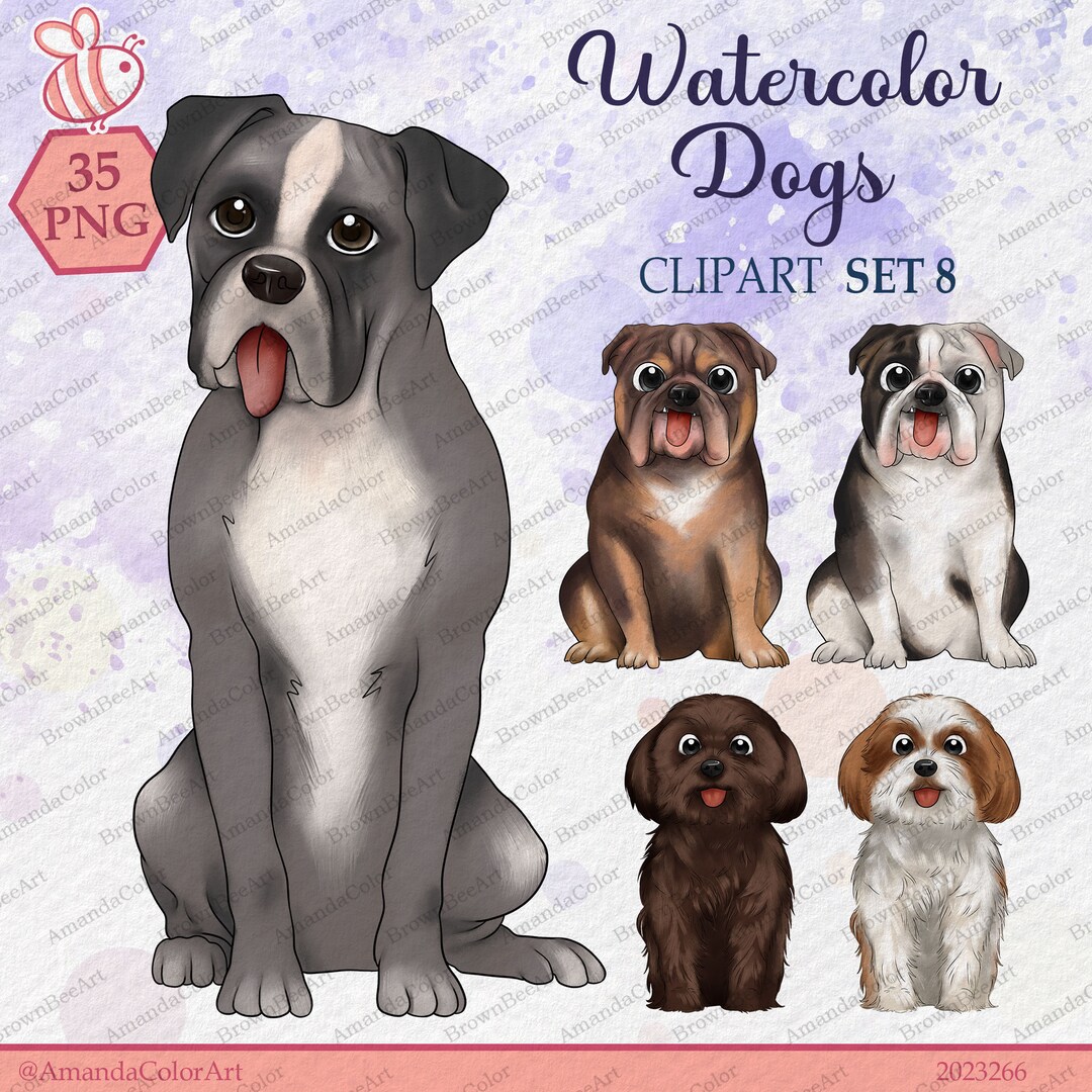 Watercolor Dogs Clipart – Set 8, Sitting Front Dog, Dog Breeds Clipart ...