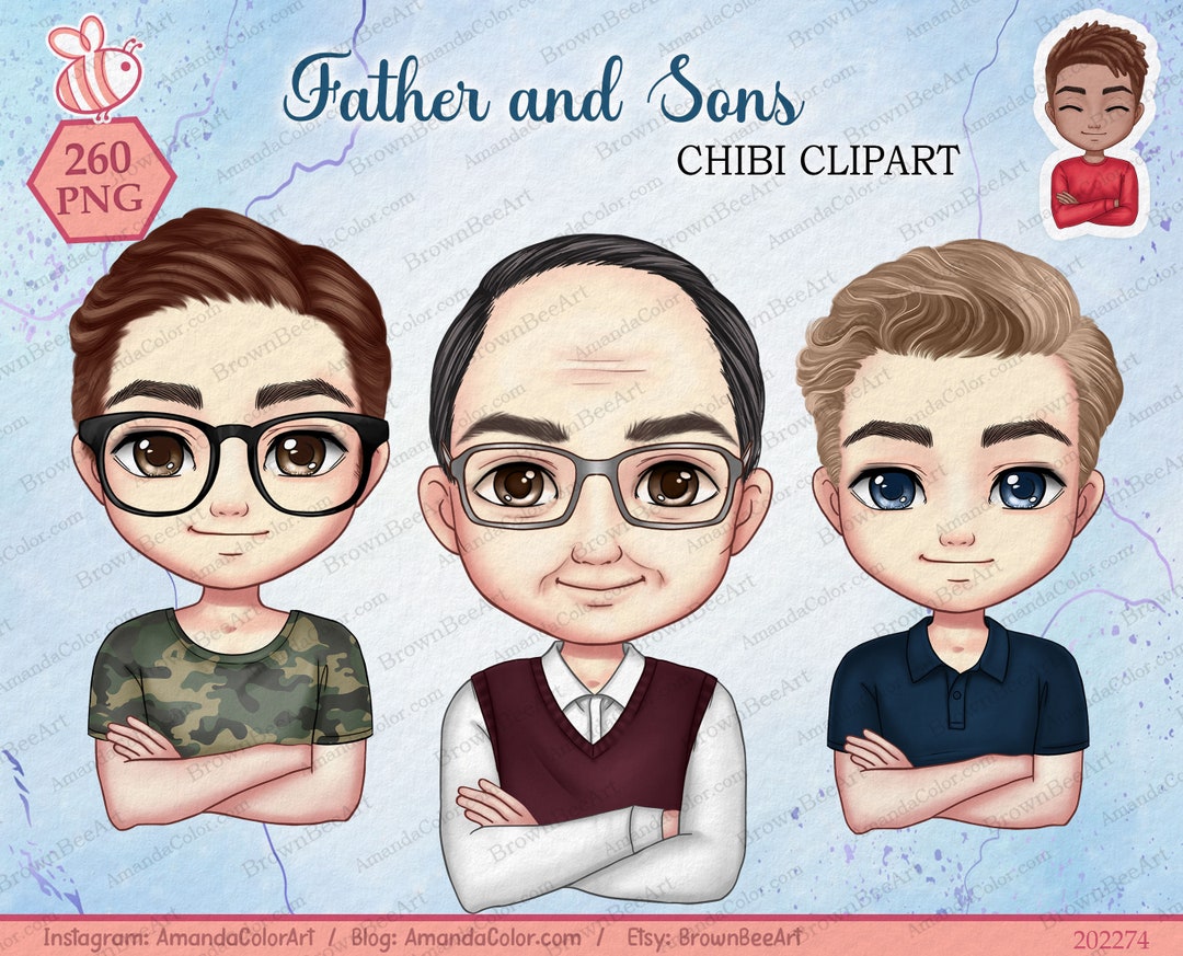 Father & Sons Chibi Clipart: Dad, Grandfather, Friend (PNG) - Etsy