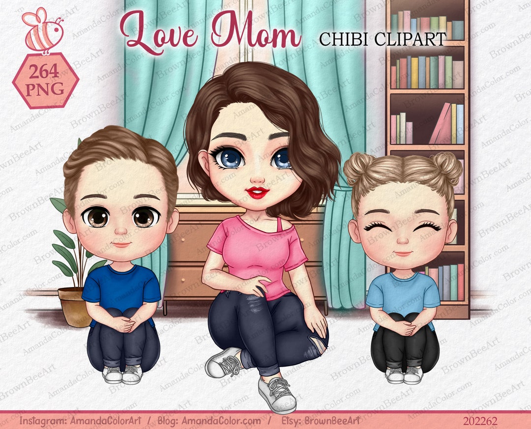 Love Mom Chibi Clipart: Family PNG Images (digital Download) - Etsy