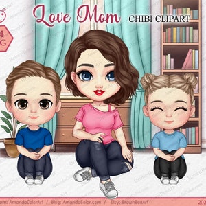 CUTE Clipart: Love Mom Clipart, Children Clipart, Sitting Family, Son ...