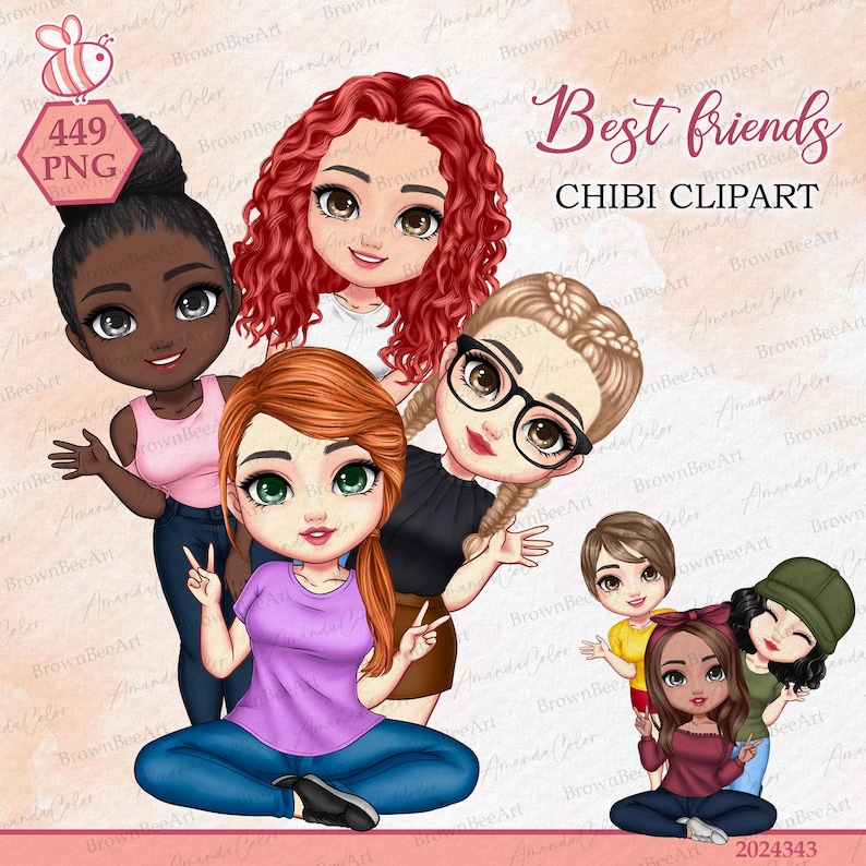 Best Friends Chibi Clipart, Sister PNG Files (449) - Etsy