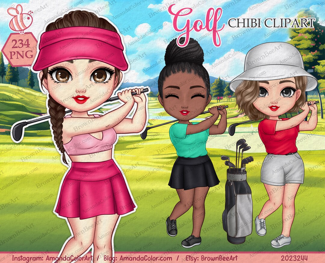 Golf Girl Chibi Clipart: Sports Graphics (PNG) - Etsy
