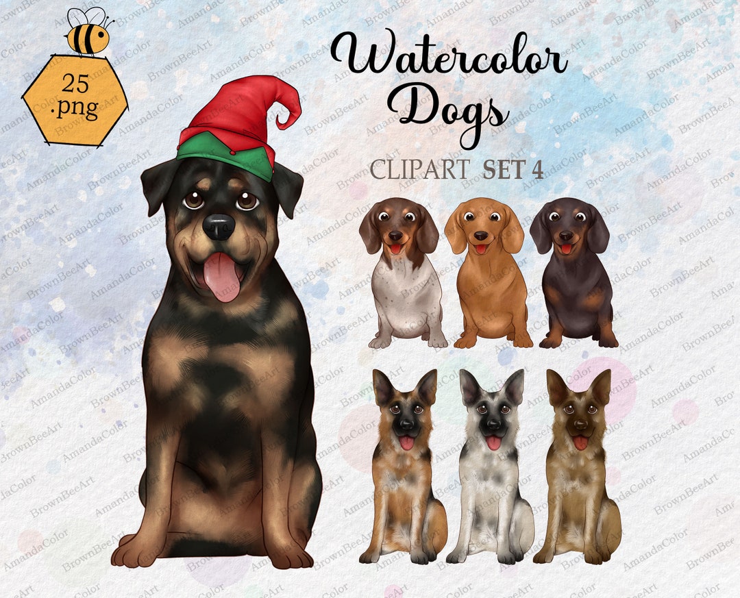 Watercolor Dogs Clipart Set 4, Sitting Front Dog, Dog Breeds Clipart ...