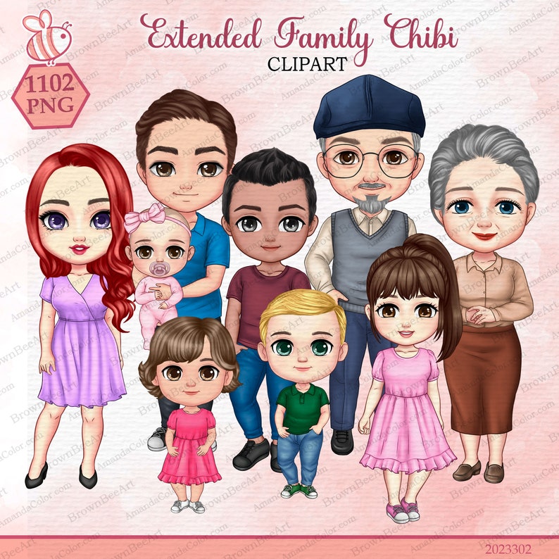 Extended Family Chibi Clipart Set (1102 PNG) - Etsy