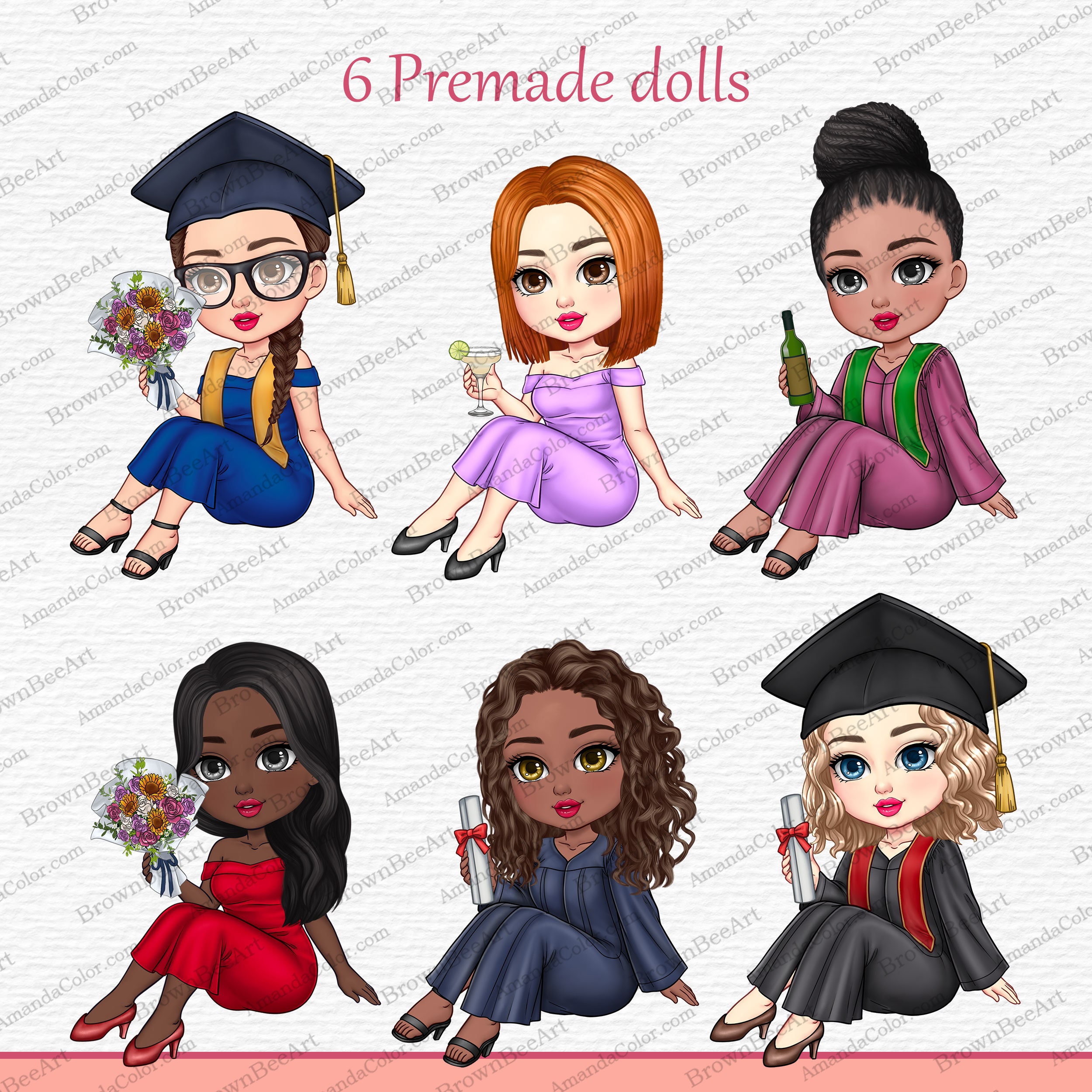 Graduation Chibi Clipart: Female Students (PNG Digital Download) - Etsy