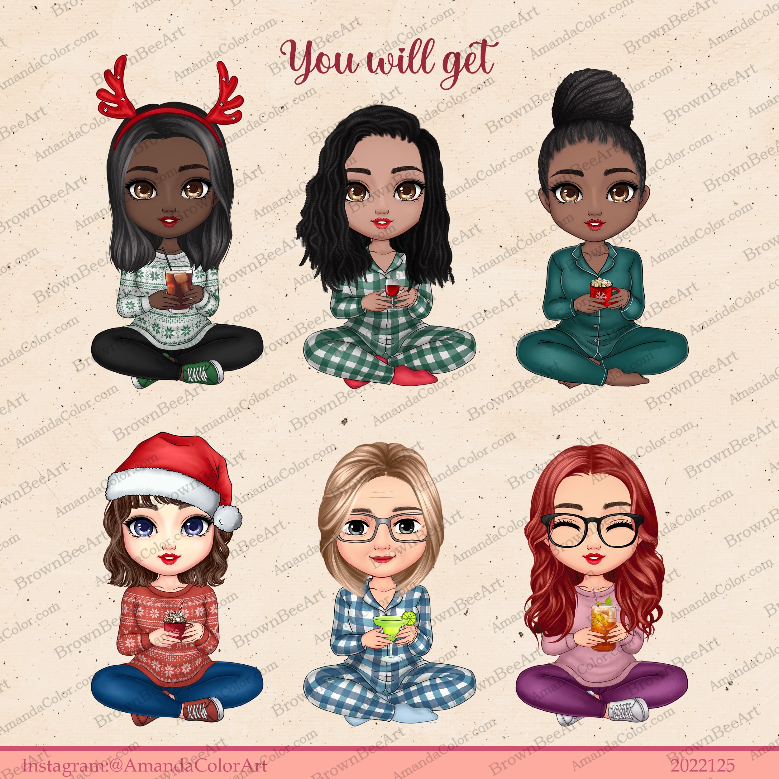 Christmas Chibi Clipart: Family, Friends, Pets (PNG) - Etsy