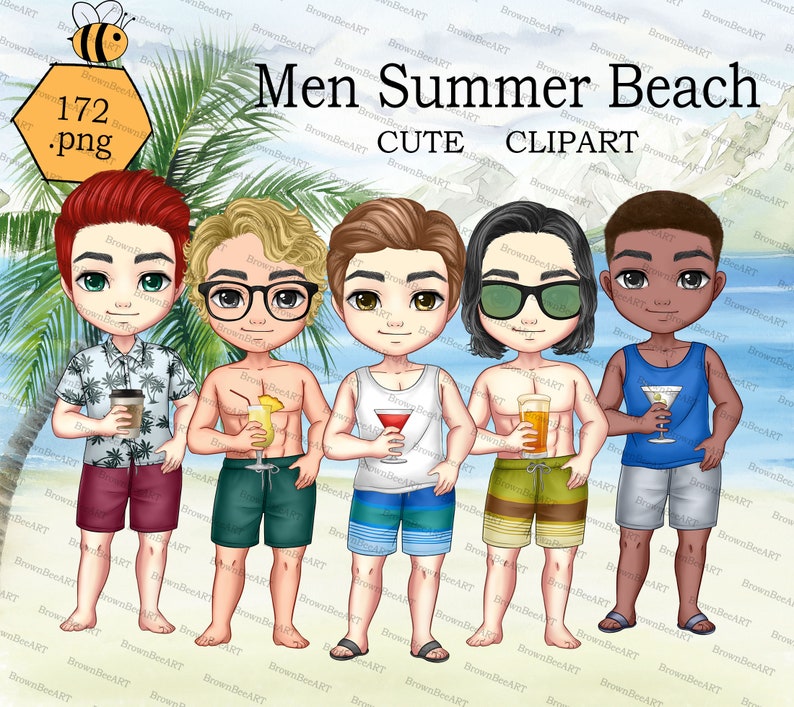 CUTE Clipart: Men Summer Beach Clipart Summer Clipart Friend - Etsy