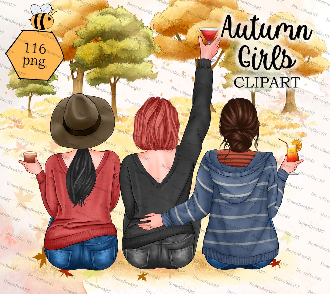 Autumn Girls Clipart, Fall Clipart, Besties Clipart, Drinks Clipart ...