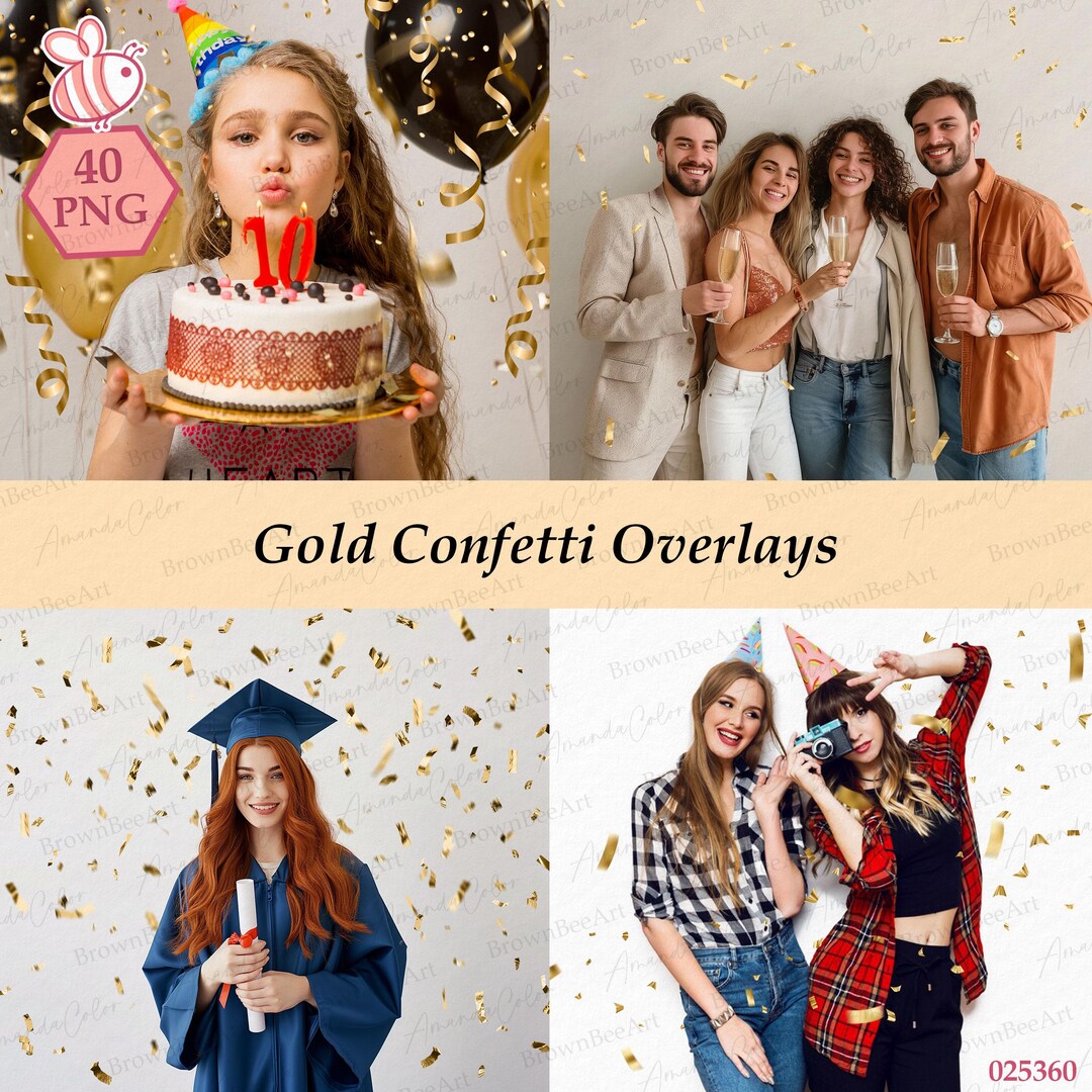 40 Gold Confetti Overlays, Instant Download, Confetti Photo Overlays ...