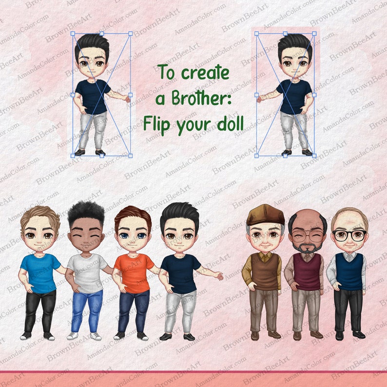 Father and Sons Chibi Clipart: Dad & Grandfather PNG (digital Download ...