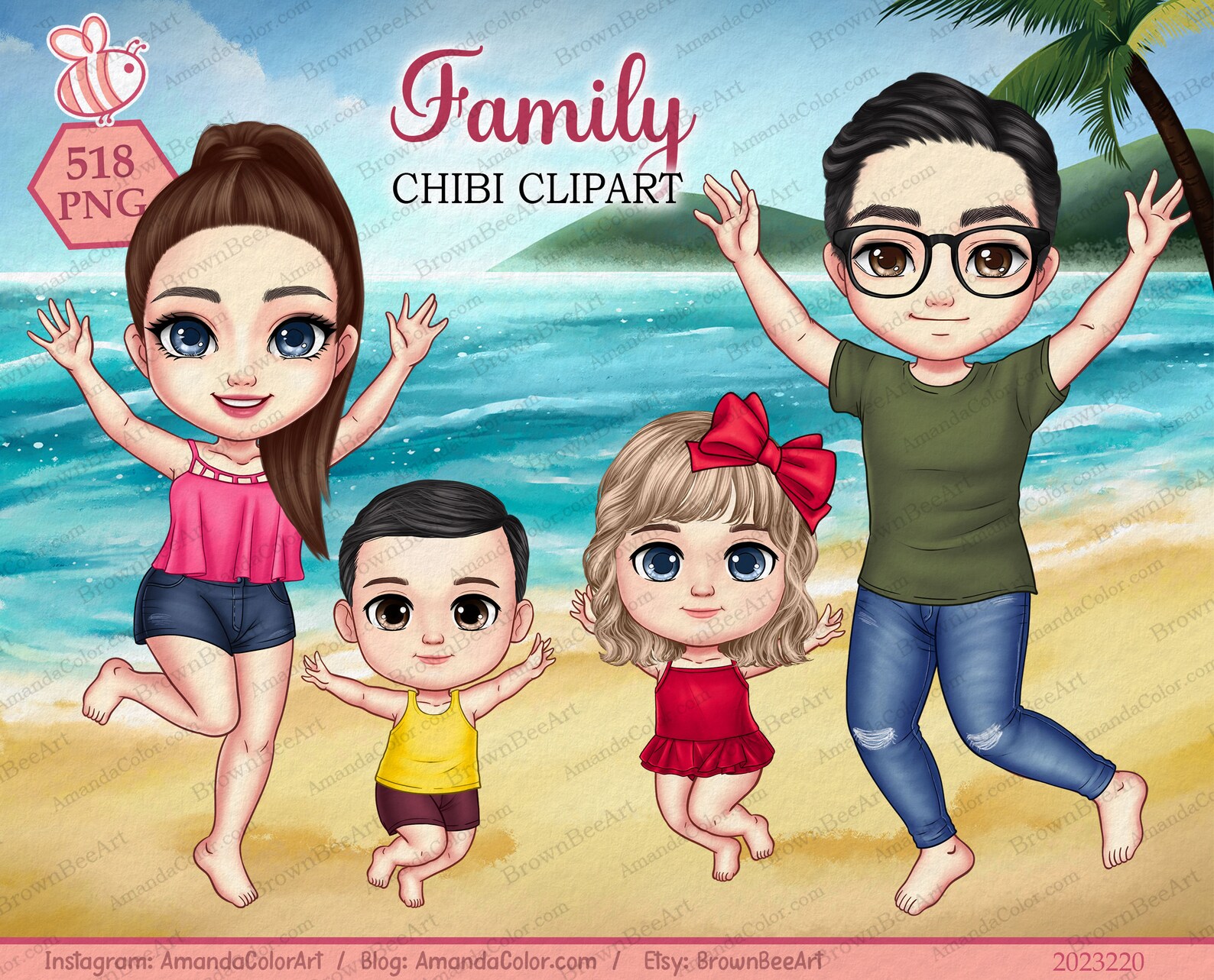Beach Family Chibi Clipart: Personalized PNG Files (digital Download ...