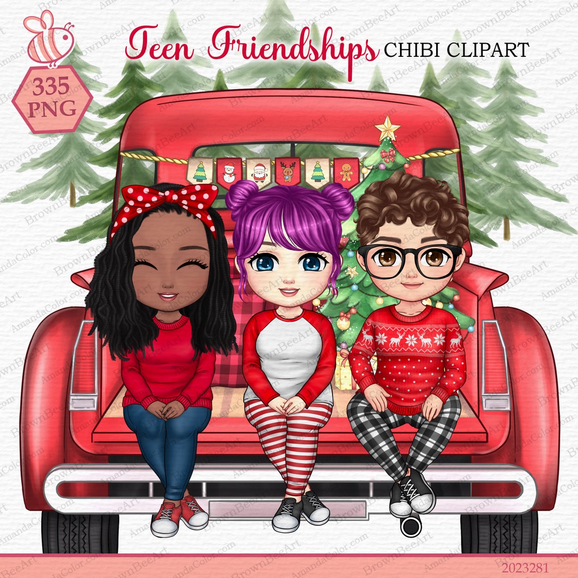Christmas Chibi Clipart: Teen Friends, Family (digital Download) - Etsy