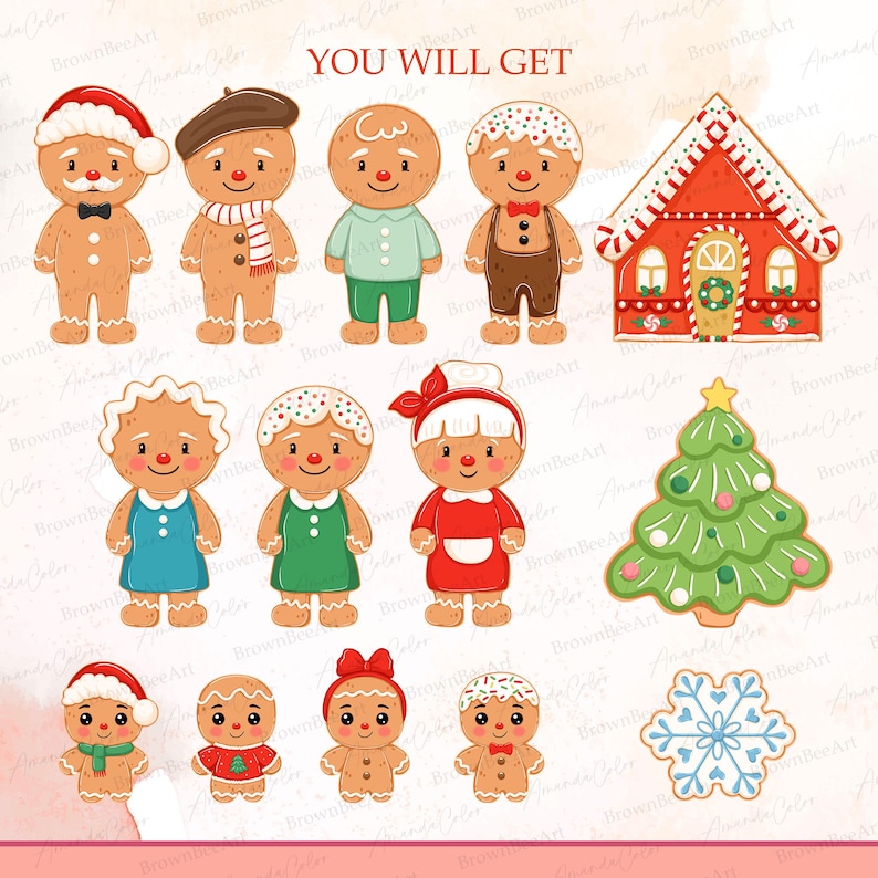 Gingerbread Family Clipart: Customizable Holiday PNG Graphics (digital ...