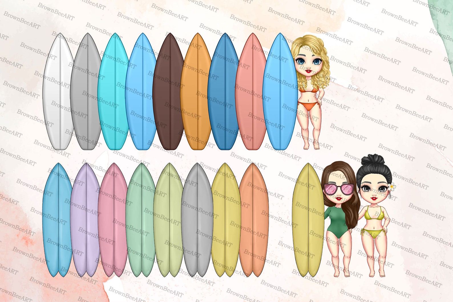 Surfer Girl Clipart, Cute Clipart, Summer Clipart, Beach Clipart ...