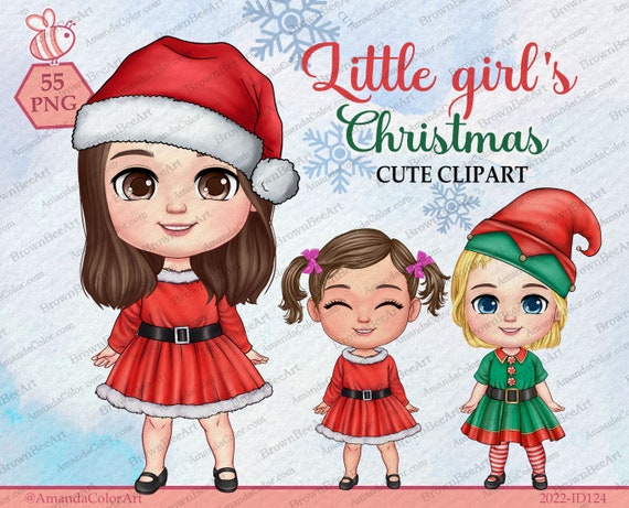 Little Girls Christmas Clipart Cute Clipart Children - Etsy