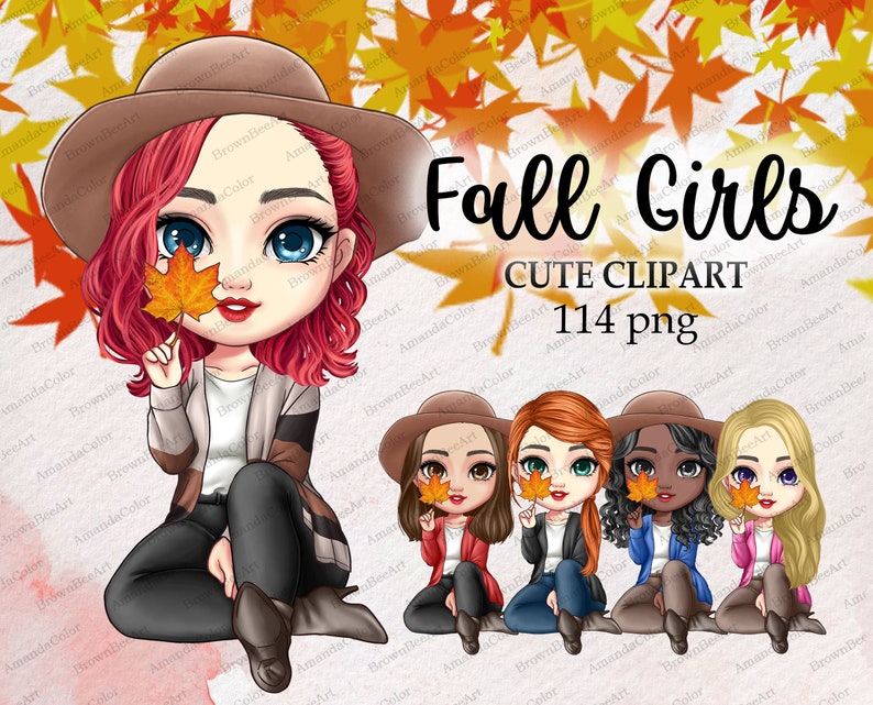 Fall Girls Clipart Chibi Clipart Besties Clipart Best - Etsy