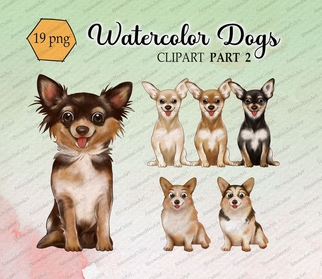 Watercolor Dogs Clipart Set 2, Sitting Front Dog, Dog Breeds Clipart ...