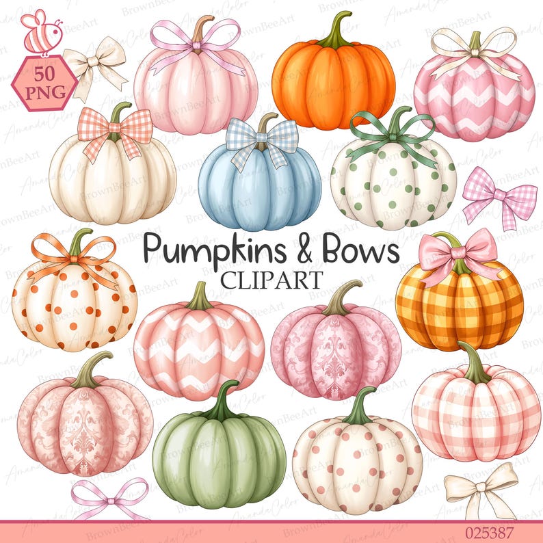 Watercolor Pumpkins Clipart: Pastel Autumn & Halloween Bows (digital ...