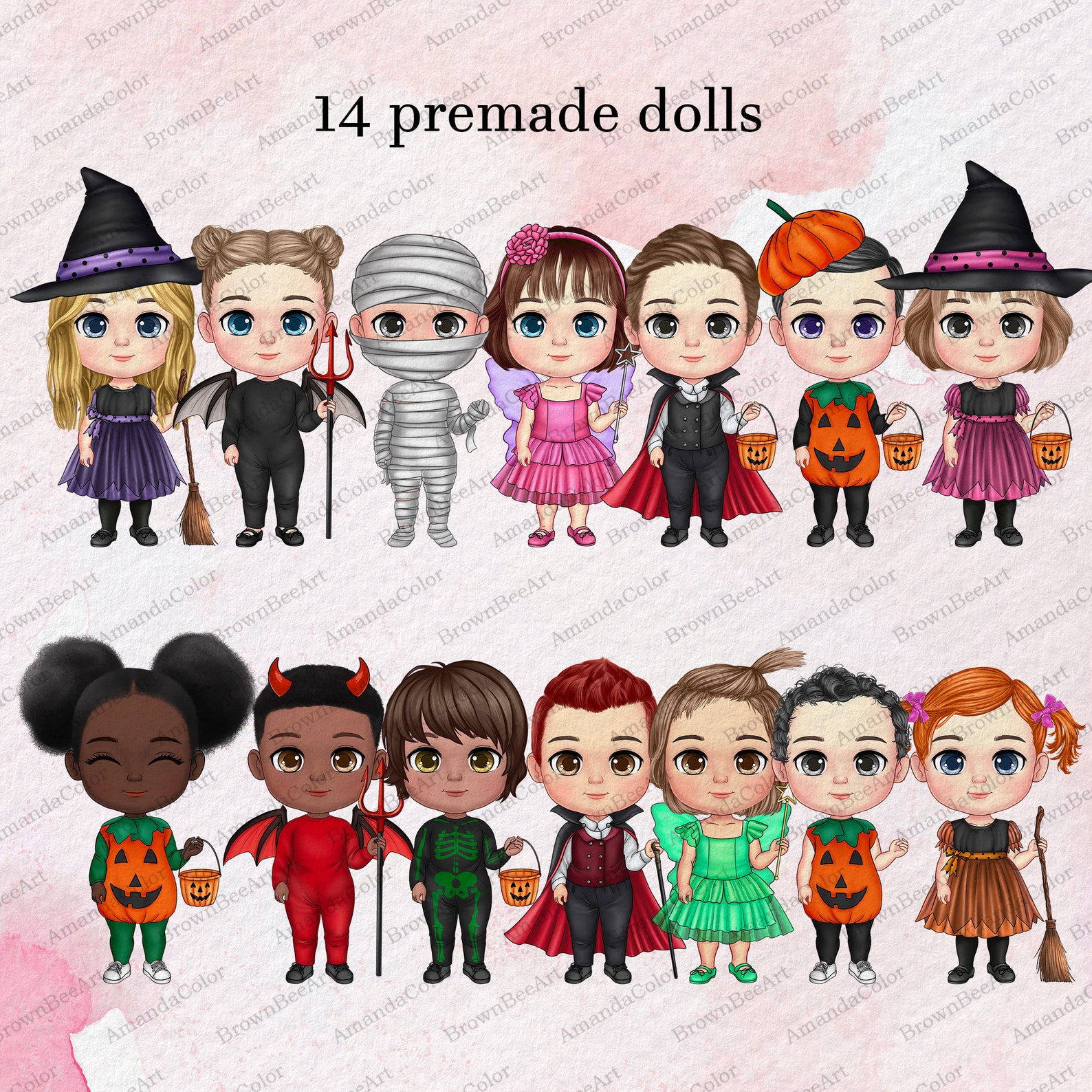 Kids in Cute Halloween Costumes Clipart, Trick or Treat, Halloween ...