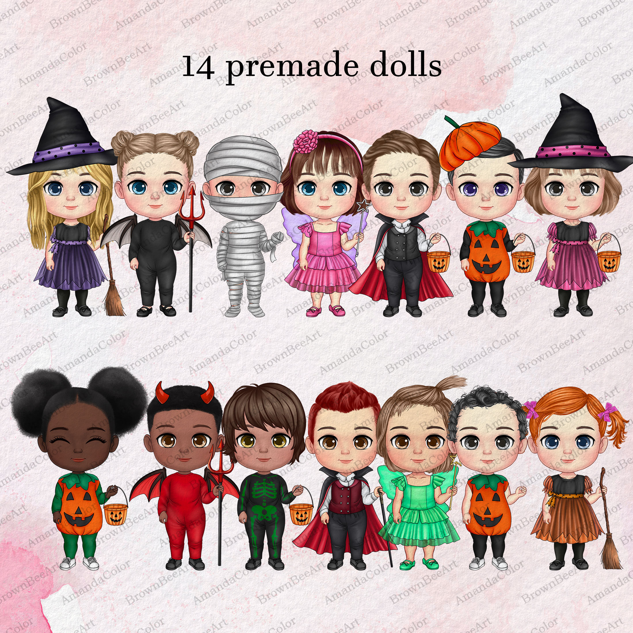Kids in Cute Halloween Costumes Clipart, Trick or Treat, Halloween ...