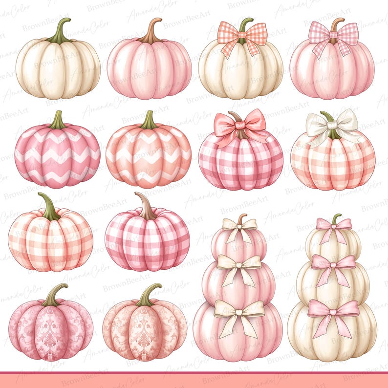 Watercolor Pumpkins Clipart: Pastel Autumn & Halloween Bows (digital ...