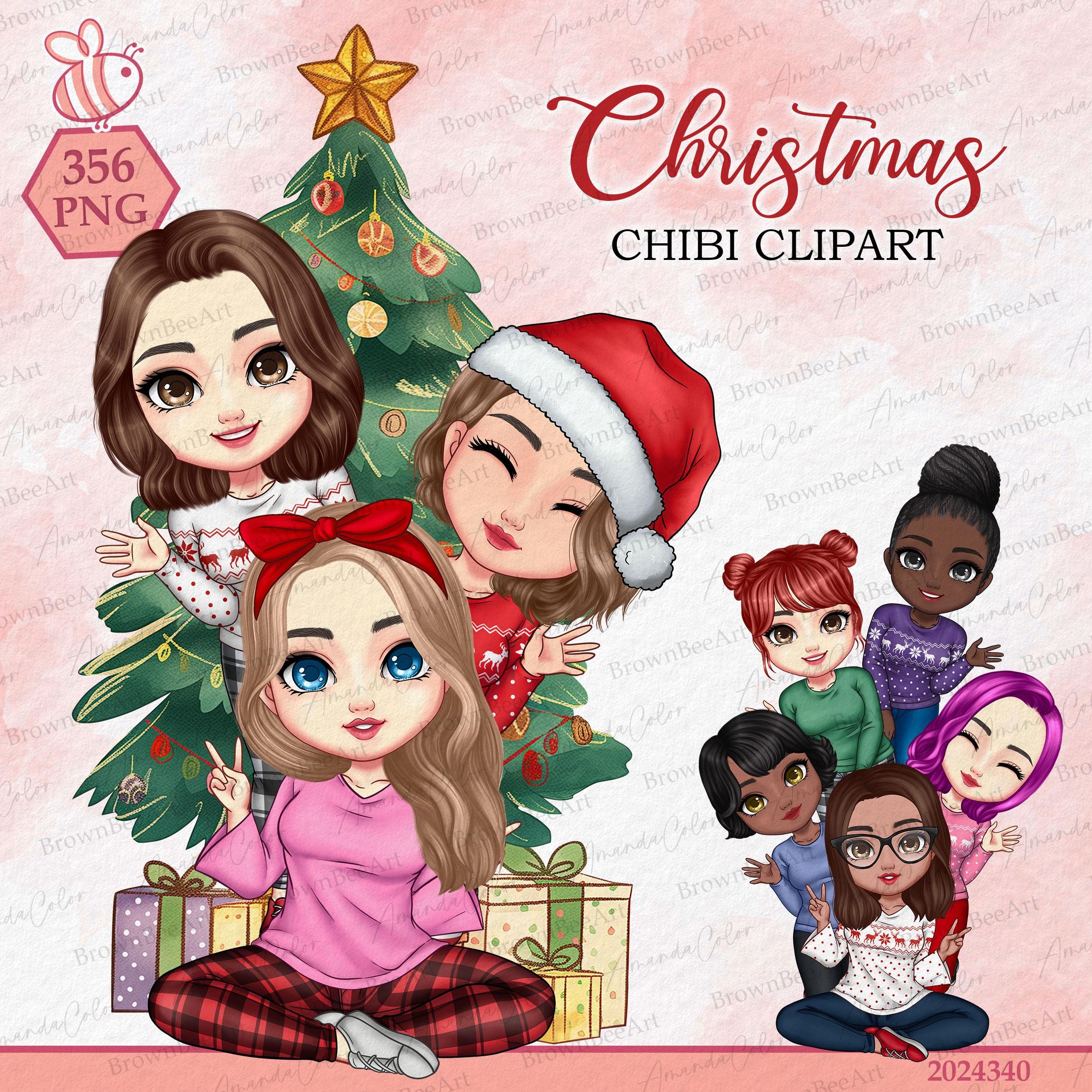 Christmas Chibi Best Friends, Christmas Girl Clipart, Christmas Gifts ...