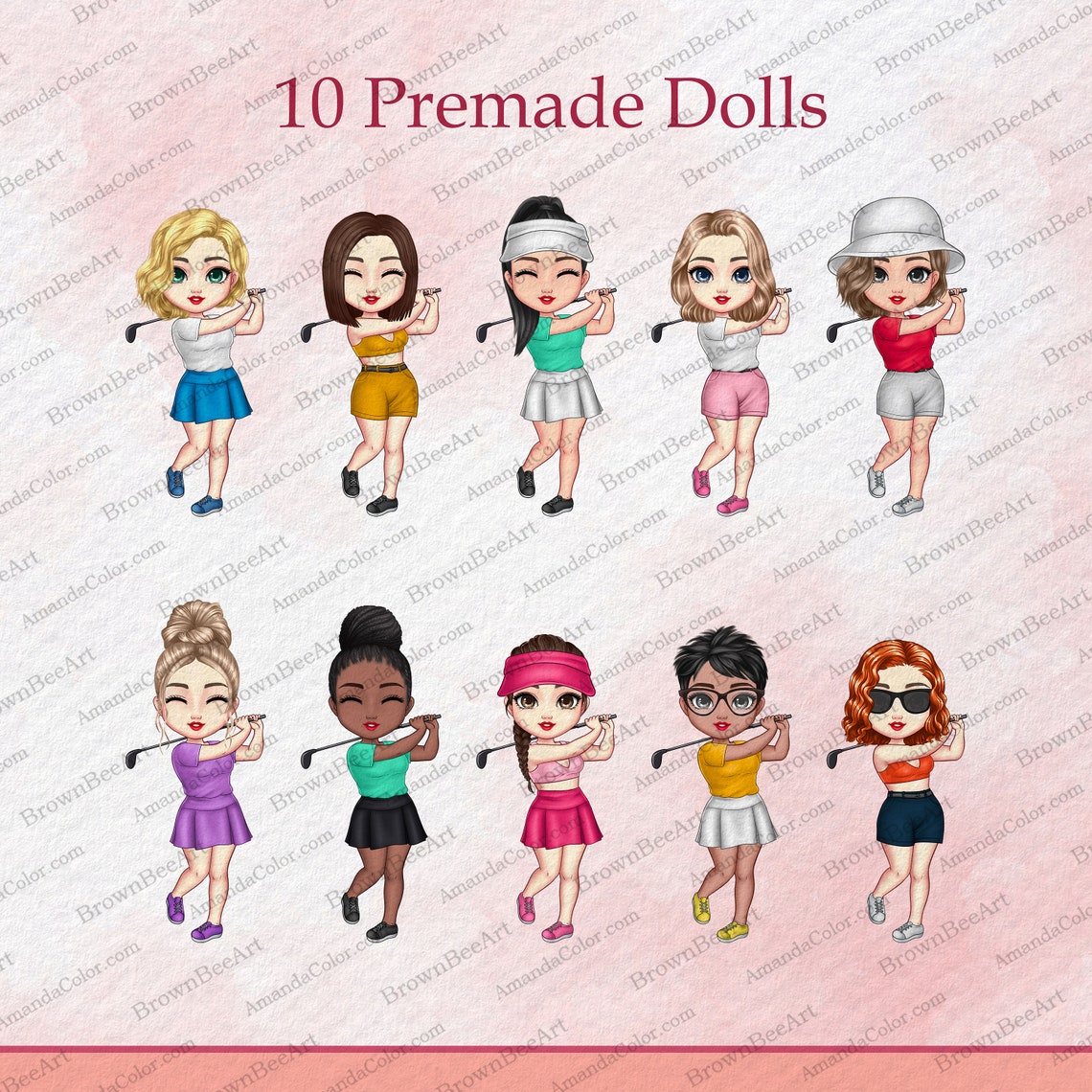 Golf Girl Chibi Clipart: Sports Graphics (PNG) - Etsy
