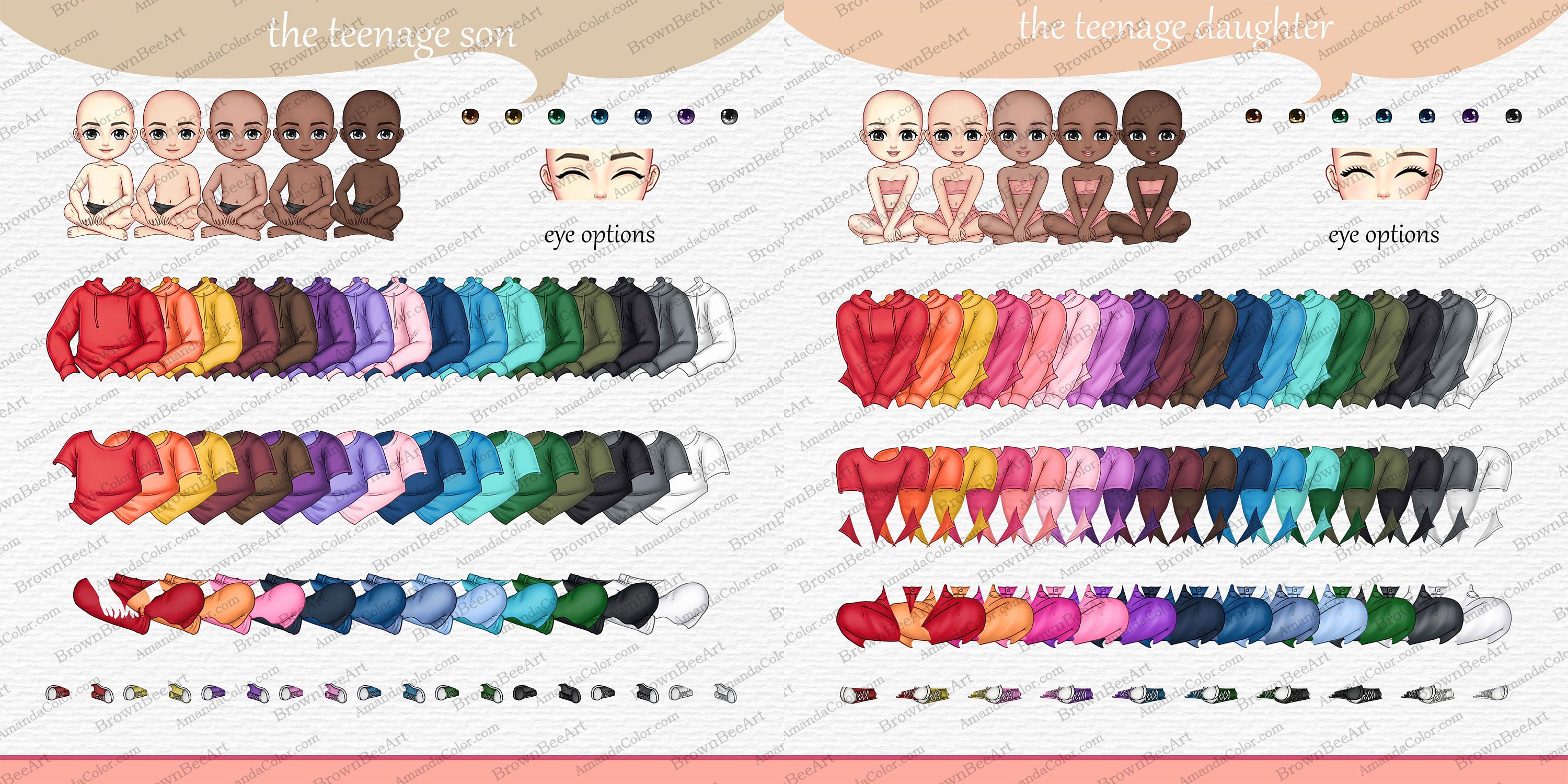 Family Chibi Portraits Clipart: Grandparents, Parents, Children (PNG ...