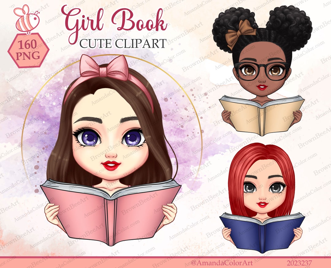 Cute Girl Book Clipart, Book Lover Clipart, Reading Png, Study, Girl ...