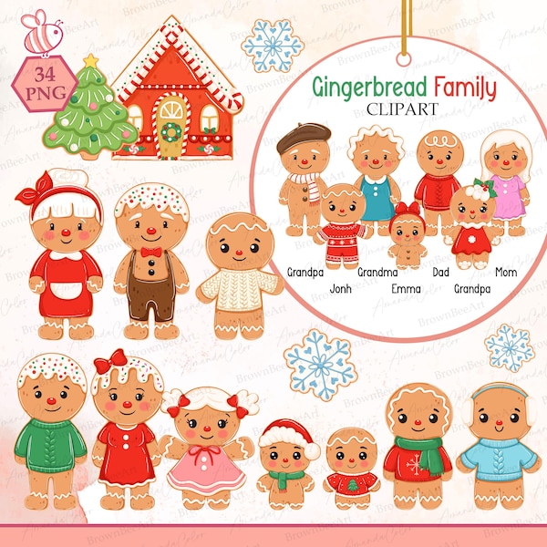 Gingerbread Family Clipart - Etsy