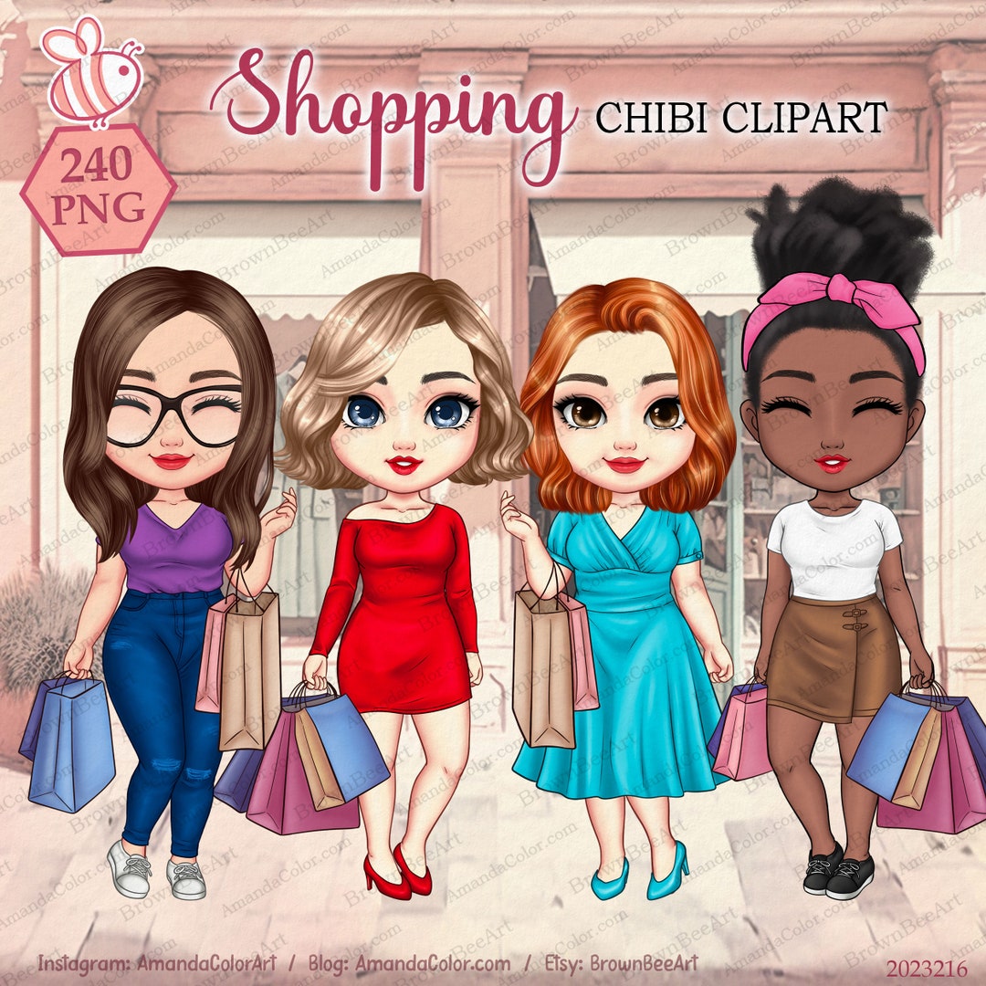 Shopping Chibi Clipart, Fashion Girls Clipart, Soul Sisters Clipart ...