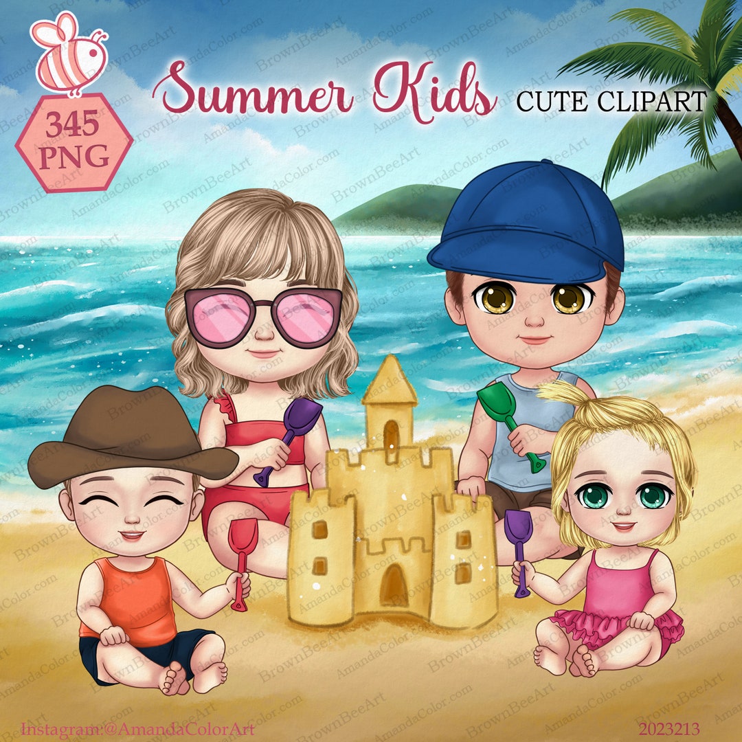 Sand Castles Clipart, Summer Holiday Kids, Beach Children Clipart, Baby ...