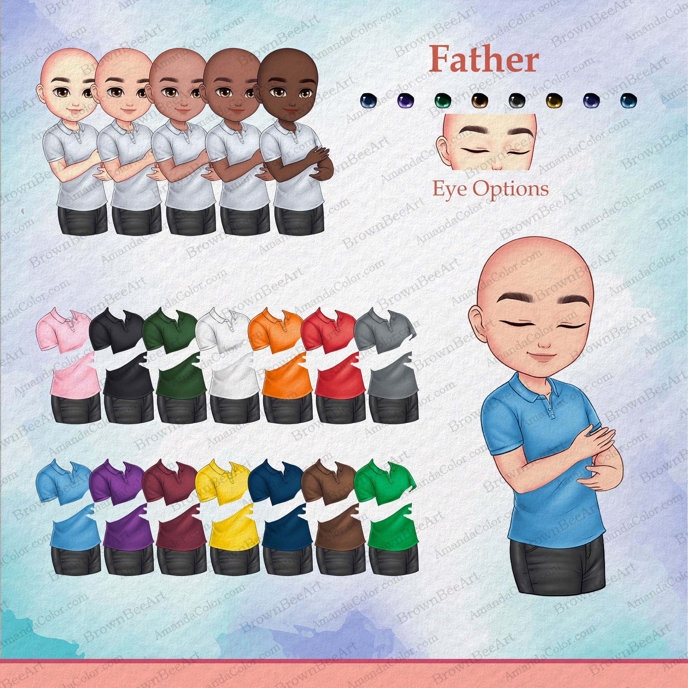 Father's Day Chibi Clipart: Dad, Son & Daughter (PNG Digital Download ...