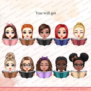 Cute Girl Book Clipart, Book Lover Clipart, Reading Png, Study, Girl ...