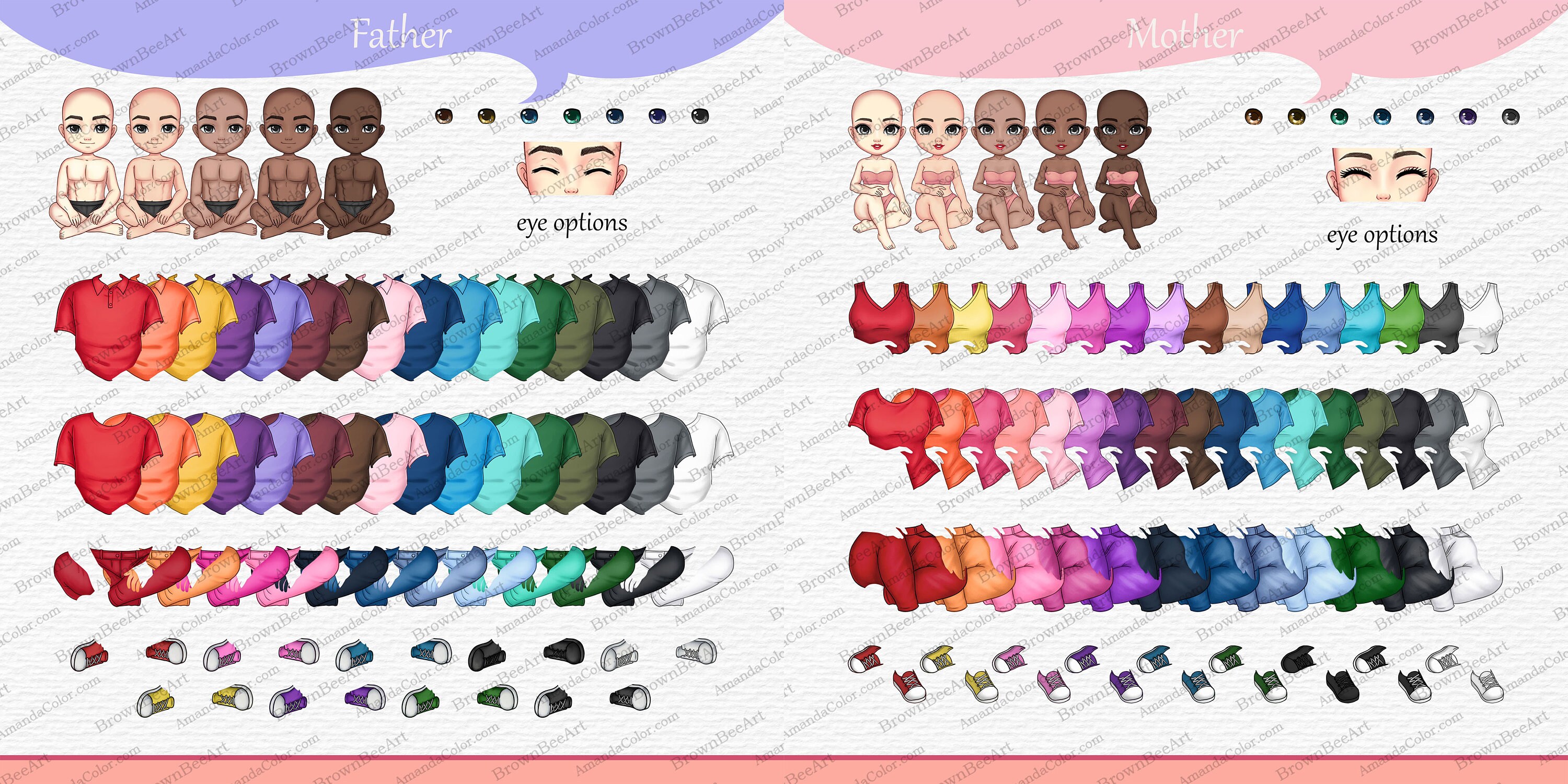 Family Chibi Portraits Clipart: Grandparents, Parents, Children (PNG ...