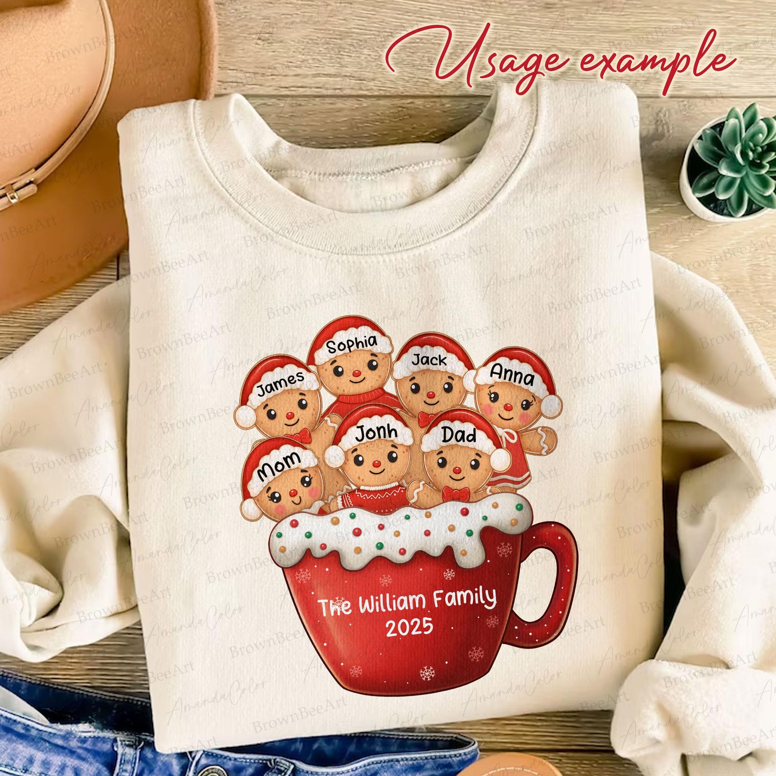 Custom Gingerbread Family Clipart, Personalized Christmas Gift, Our ...